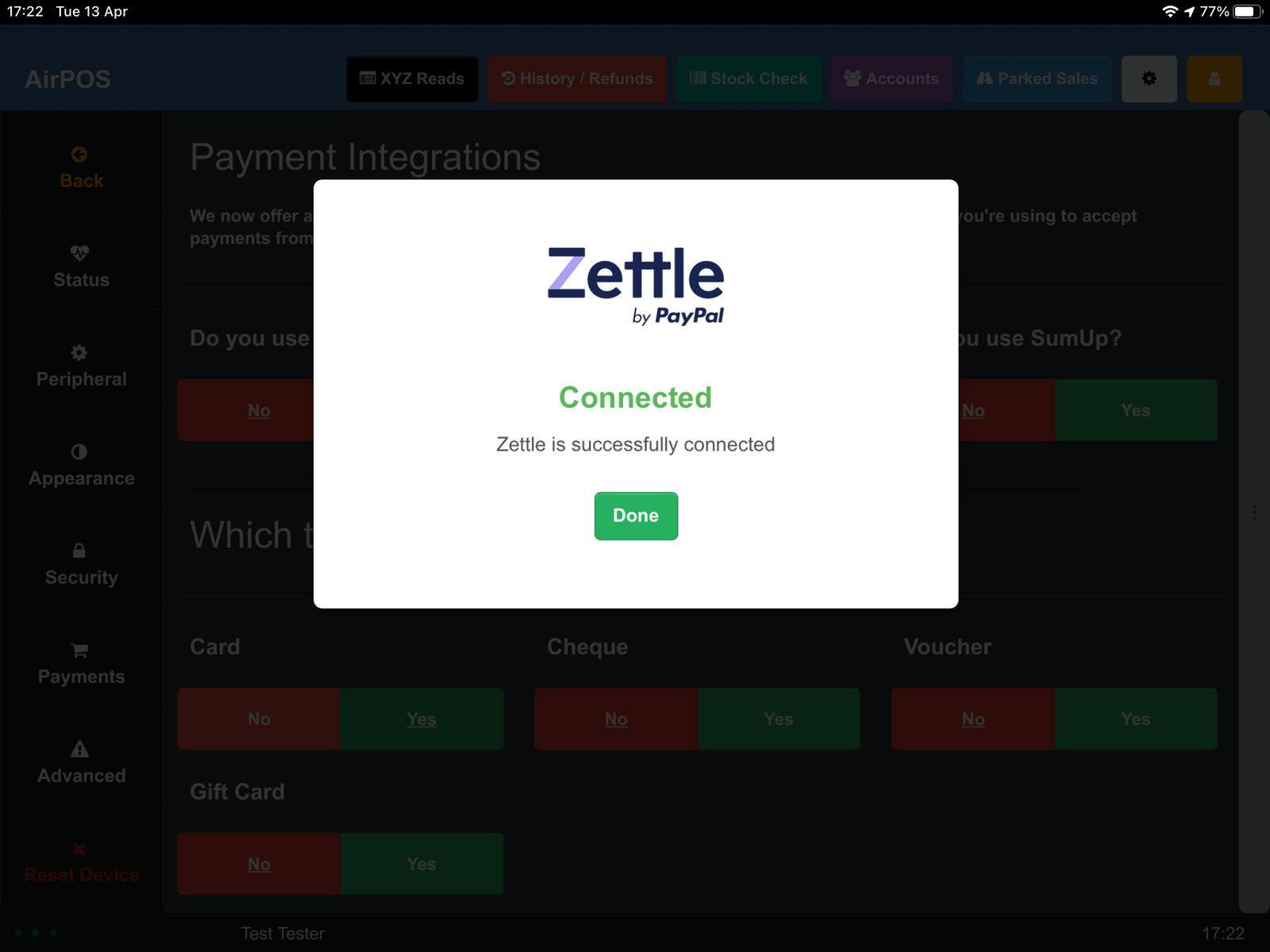 Zettle Integration Setup with AirPOS