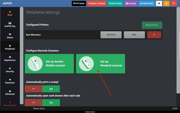Newland BS-8060 Barcode Scanner Setup in AirPOS on Android